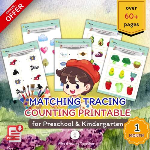 Preschool Learning Worksheets Month 1 Bundle Matching Tracing Counting ...