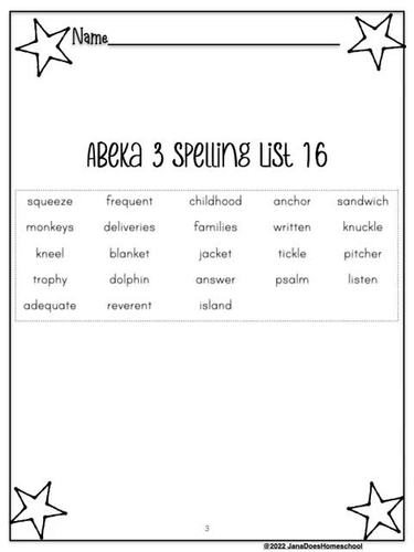 Abeka Spelling & Poetry 3 List 16 - 6th Edition - Spelling Practice Review