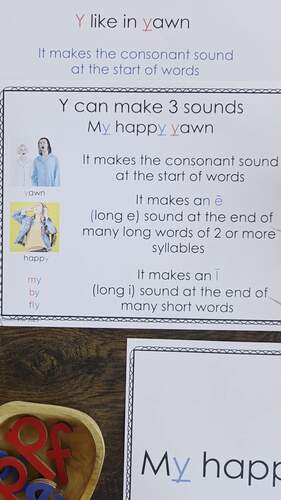 Modern Montessori Reading SOR Y makes 3 sounds activities by Montessorikiwi
