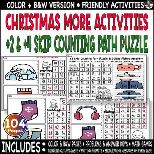 Christmas Skip Counting by 2s 4s & Cut, Past picture coloring Game ...
