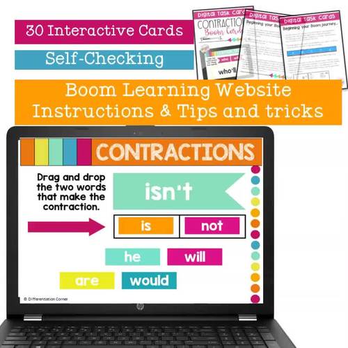 Contractions Boom Cards & TpT Easel Grammar Boom Cards Spelling Boom Cards