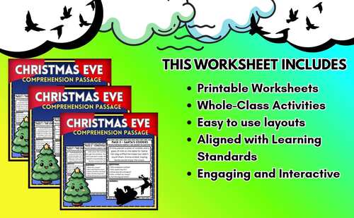 Holiday Reading Comprehension Bundle – 20 Christmas Eve Pages (Grades 1–4)