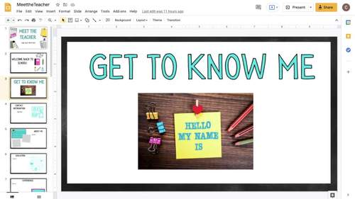 Meet the Teacher Slideshow- Google Slides- 6th, 7th, 8th- Any Content Area