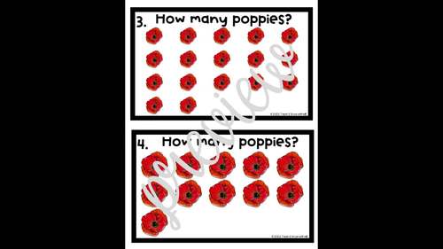 Veterans Day Counting Poppies Teen Numbers 11-20 Task Cards 1:1 ...