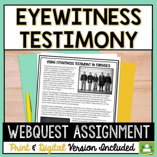 Eyewitness Testimony WebQuest by The Trendy Science Teacher | TPT