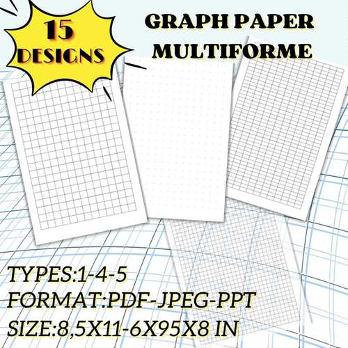 15 Sheets Of Graph Paper In Various Sizes And Shapes With Multi Square.