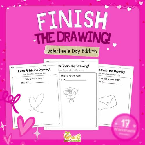 Valentine’s Day Finish the Drawing Worksheets | Creative Drawing & Writing