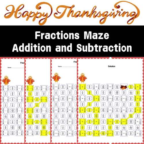 Thanksgiving Activities Unlike Denominator Fractions Maze Addition ...