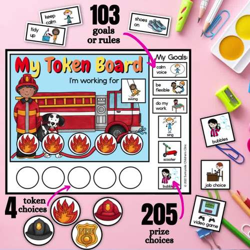 Firefighter Fire Truck Token Board Reward Chart with First Then Board AAC