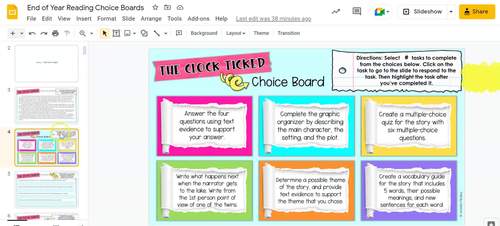 End of Year Activities : Reading Choice Boards w/ Digital Version