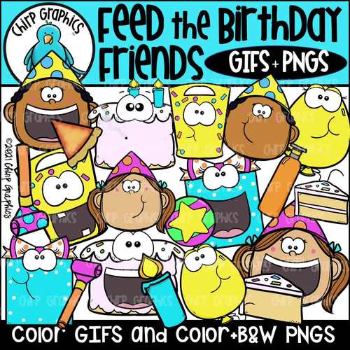 Feed the Birthday Friends GIF and PNG Clip Art Set by Chirp Graphics