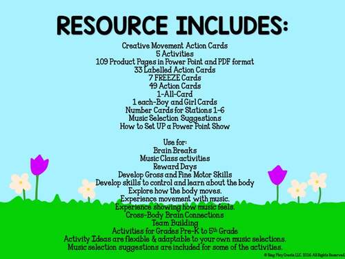 Freeze Dance, Brain Breaks, Creative Movement Posters, Cards, Activities