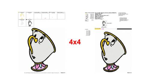 Adorable Chip Teacup Character Beauty and the Beast Embroidery Designs ...