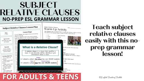 Adult ESL Grammar Worksheets, Lesson Plan & Activities Subject Relative ...