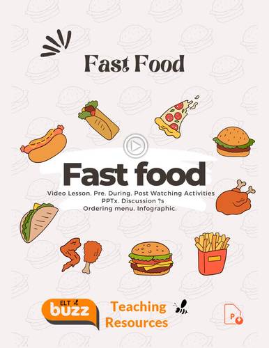 Fast Food. Video Based Lesson. PPTx. Vocabulary. Discussion. ELA ESL