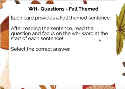 Wh- Questions Reading Comprehension Task Cards | Fall Themed | TPT