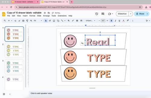 Pastel Rainbow Smile 10 Drawer Cart Labels Editable Rolling Cart Labels