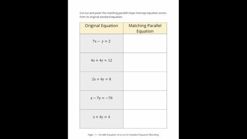 Parallel Lines Matching Activity by Algebra Beagle | TPT
