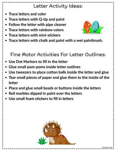 Dinosaur Alphabet Tracing Activities for Fine Motor Skills and Coloring ...