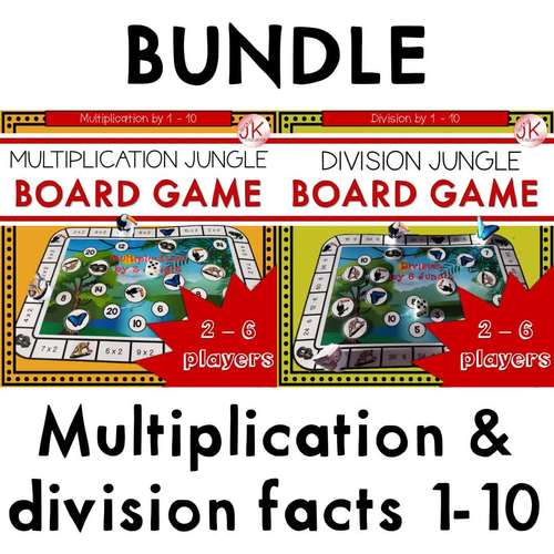 Multiplication and division fact families games with Jungle theme