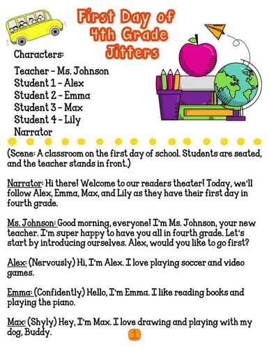 Beginning of The Year READERS THEATER Grade 4 + SEL Activity ...