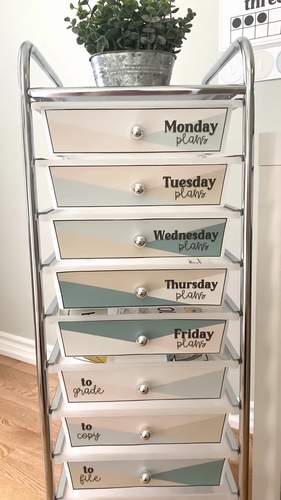 Calm and Coastal 10 Drawer Cart Labels Editable by The Cohesive Classroom