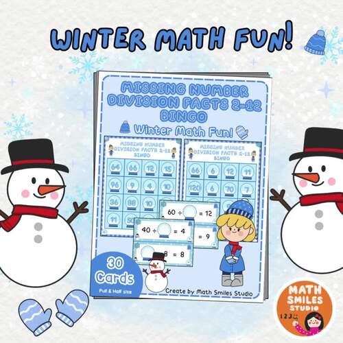 Snow Globe Missing Number Division Facts 2-12 Bingo | Winter Math Game ...