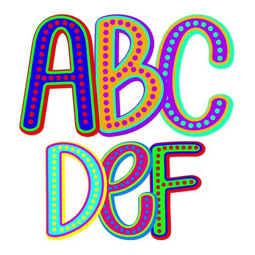 Bright Colorful back to school bulletin board letters dot font for teachers