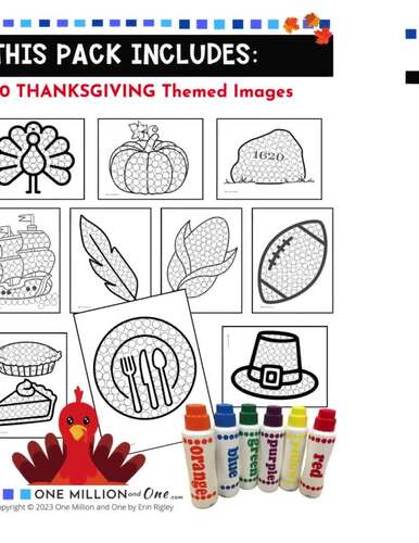 Dotter Activity Pages-THANKSGIVING Theme-Dot Art-Bingo Dotters-Dot Markers