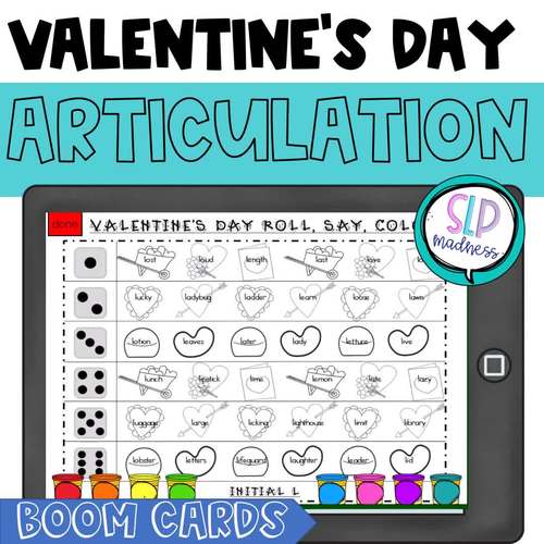 Valentine's Day Articulation Practice Game Speech Therapy Boom Cards