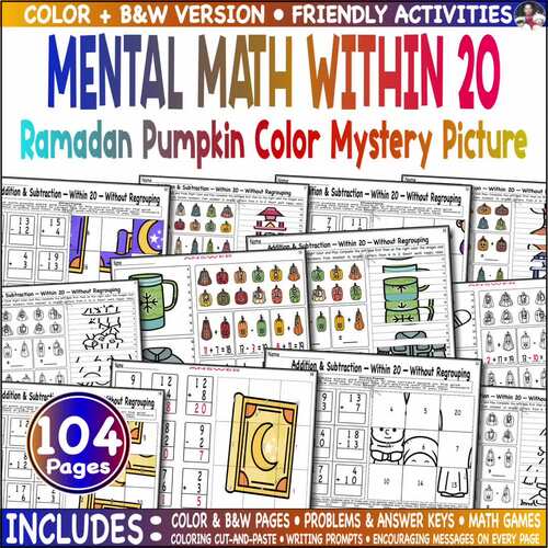 Mental Math Within 20 Ramadan Pumpkin Add Sub Color Mystery Picture ...