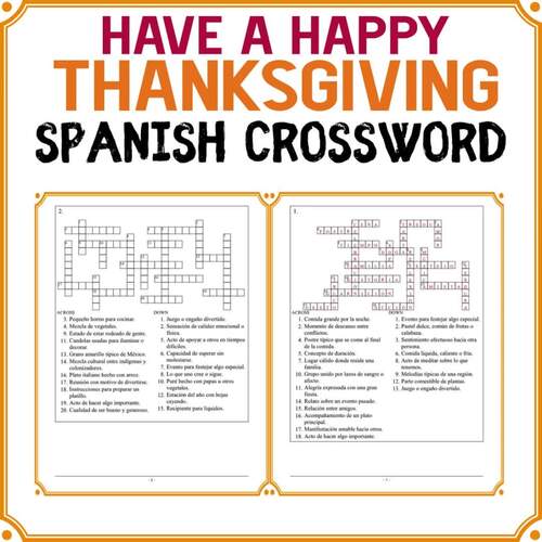 Spanish Thanksgiving Crossword Puzzle by GraphGenius Gallery | TPT
