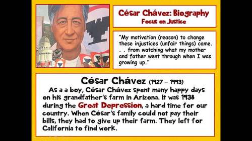 Cesar Chavez Biography PowerPoint Common Core Grades 2 - 8 | TPT