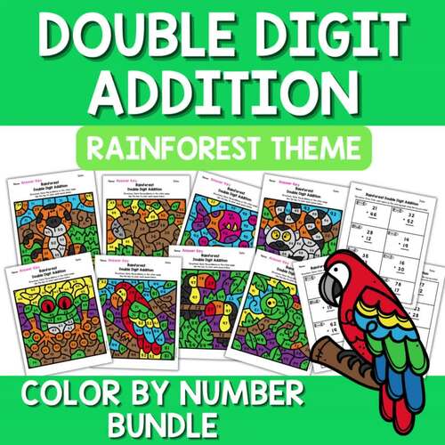 Rainforest Double Digit Addition Bundle: 2nd Grade Color by Number ...
