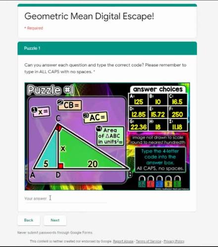Geometric Mean Digital Math Escape Room by Scaffolded Math and Science