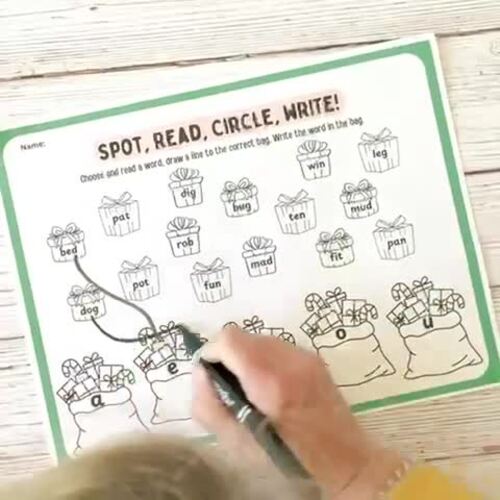 Christmas CVC Decoding Practice Bundle: Spot, Read, Circle, Write!