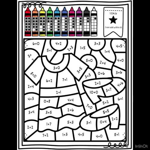 Kindergarten Subitizing to 10 Color by Code Worksheets – Clothing Theme
