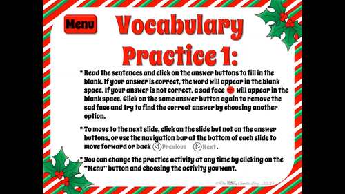 ESL Interactive Digital Christmas Vocabulary Activities Set 2 | TPT