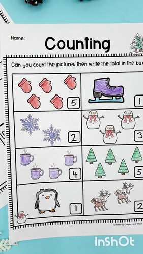Winter Math Counting Worksheets Activity Bundle Preschool Kindergarten