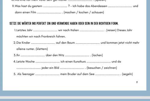 German Perfekt Tense Worksheet A2 Regular Verbs - DaF Arbeitsblatt über ...
