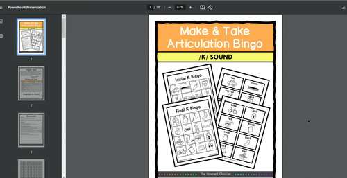 K sound BINGO GAME, Speech Therapy, Initial K Articulation Activity