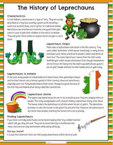 History of Leprechauns St Patrick's Day Reading Comprehension Worksheets