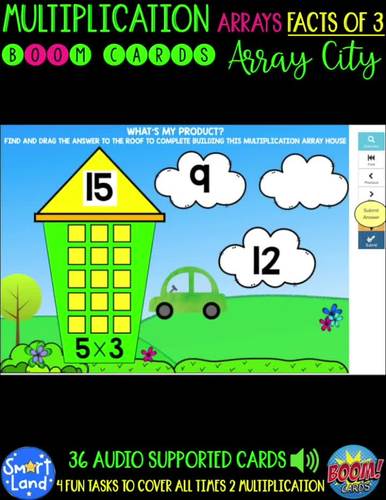 Multiplication with Arrays Facts of 3 digital cards | Array City