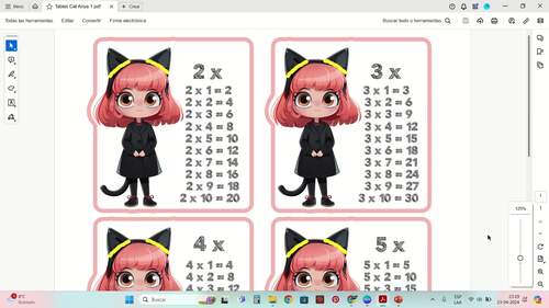 Tablas de multiplicar Caricatura Cat Anya del 2 al 9 PDF / Archivo de corte