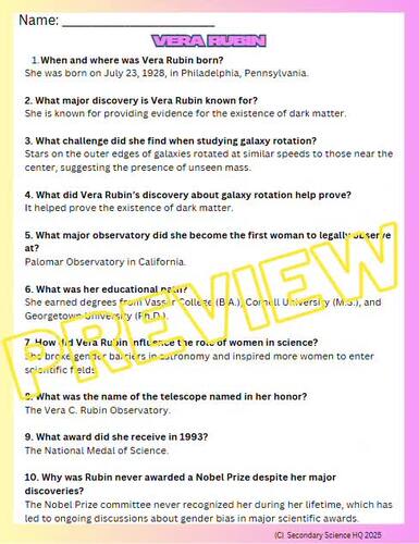 Vera Rubin Study Guide and Review | Famous Scientists| Women in Science