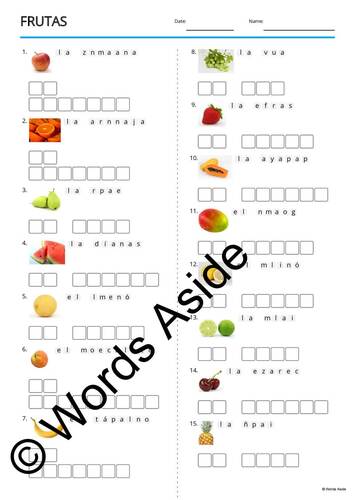 Spanish Vocabulary Writing Spelling Worksheets Card Crossword Anagram ...