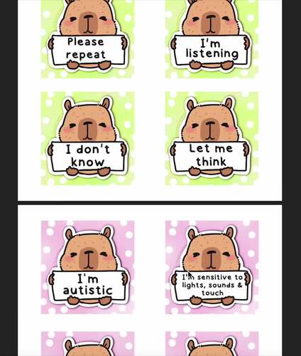 Capybara Visuals for Lanyard: Communication Cards & Encouragements ...