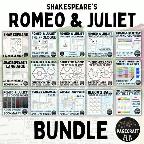 Romeo and Juliet Shakespeare BUNDLE of 16 Activities by Pagecraft ELA