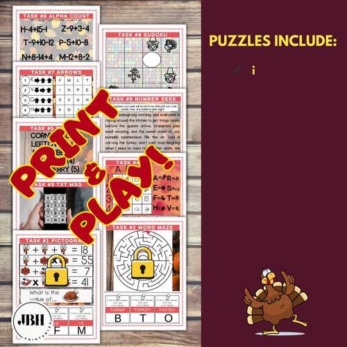 The Great Turkey Heist, Thanksgiving Printable Escape Room Game for ...