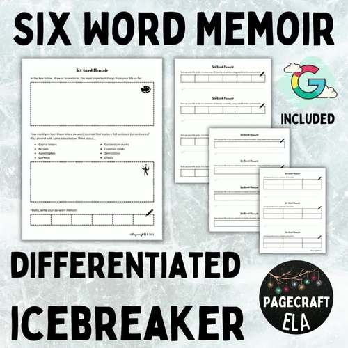 Six Word Memoir | Back to School | Differentiated Icebreaker Task